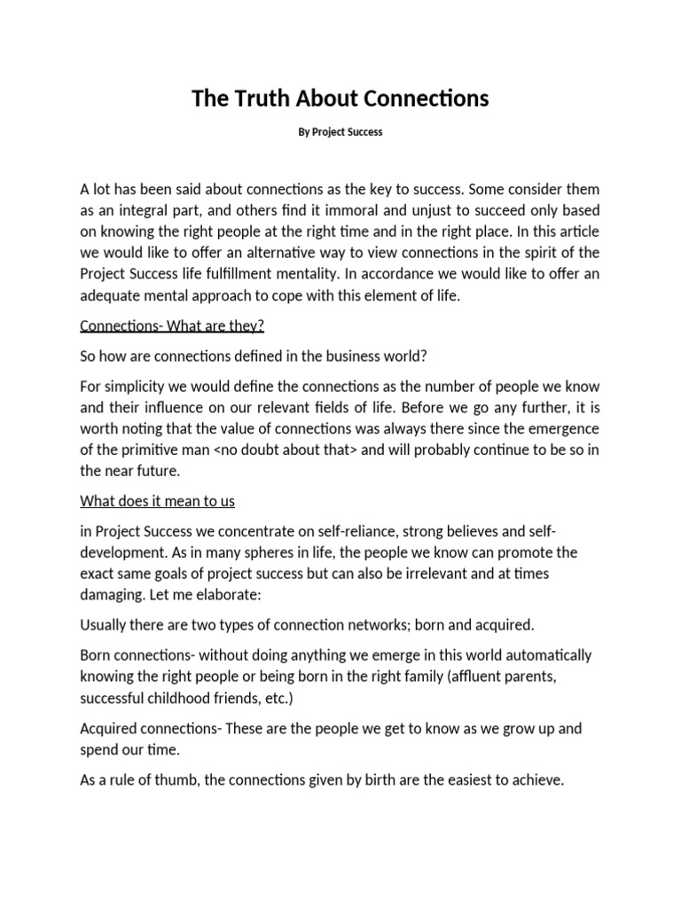 The Truth About Connections Pdf Social Psychology Psychological