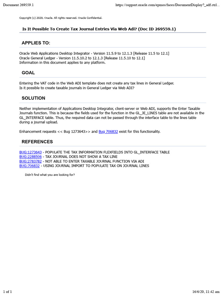 Create Tax Journal Cannot Load Using Web ADI | PDF