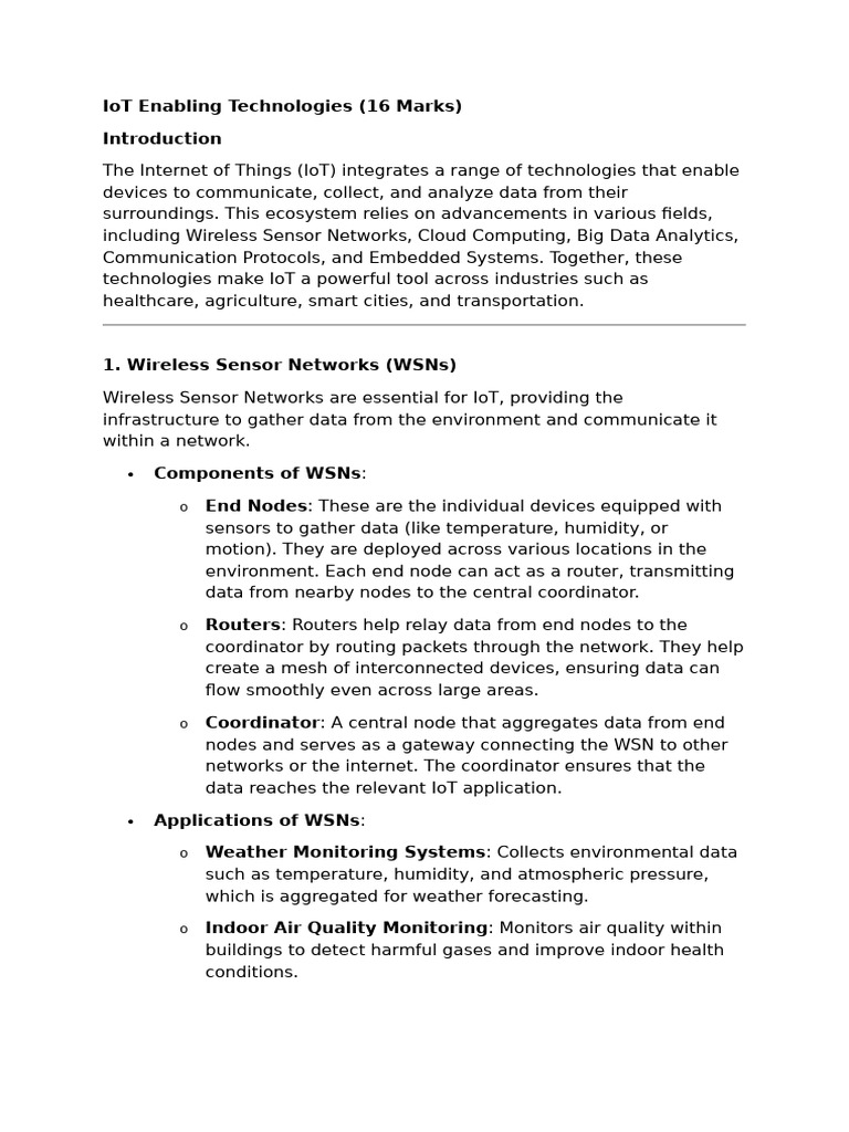IOT ENABLING TECHNOLOGIES | PDF | Wireless Sensor Network | Internet Of Things