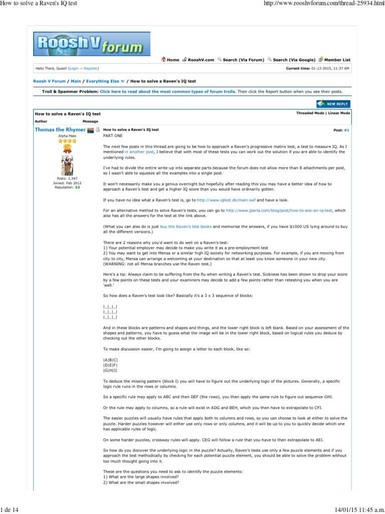 How To Solve A Raven's IQ Test | PDF | Internet Forum | Intelligence ...