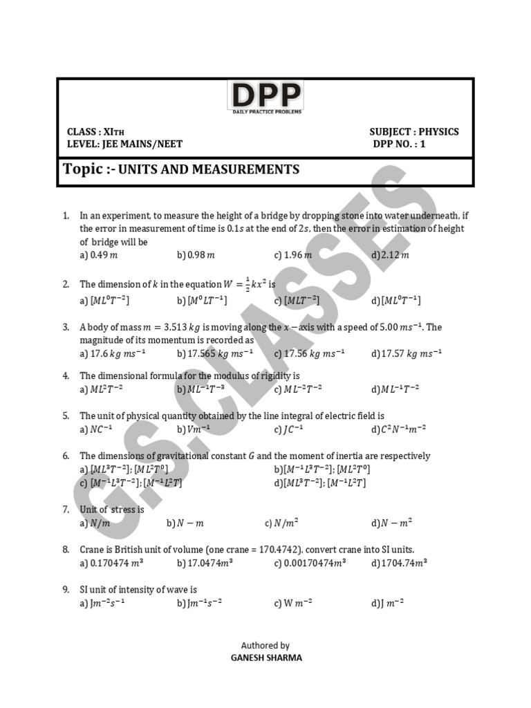 DPP-1 | PDF | Physics | Motion (Physics)