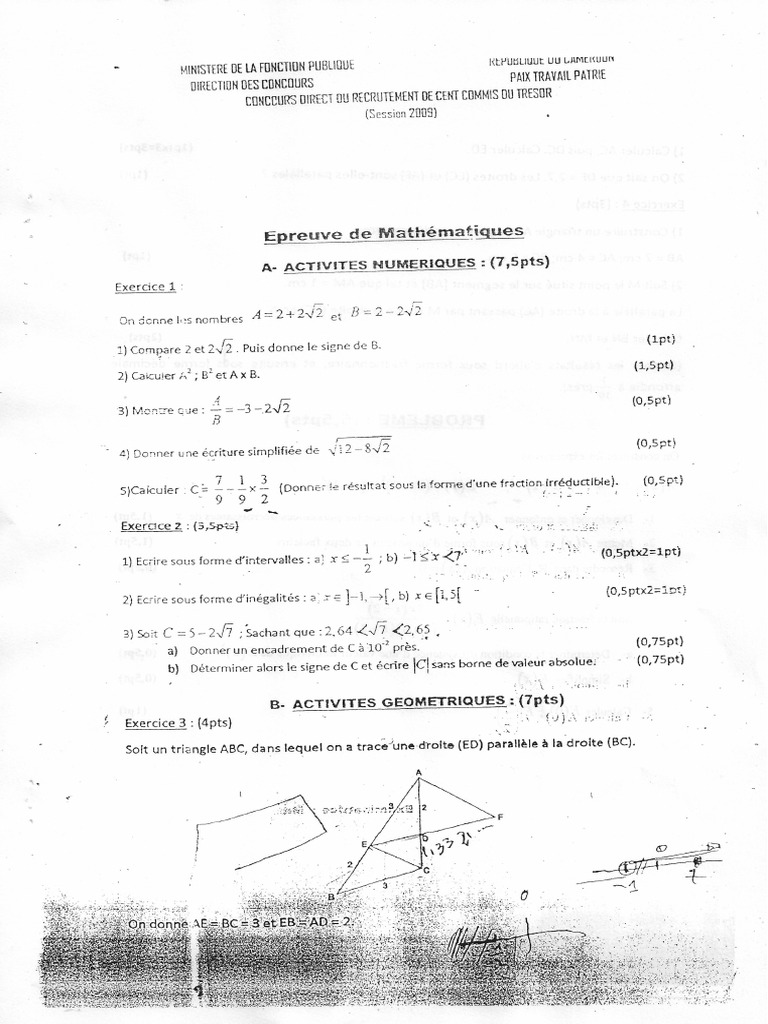 Commis Tresors Maths 2009 | PDF