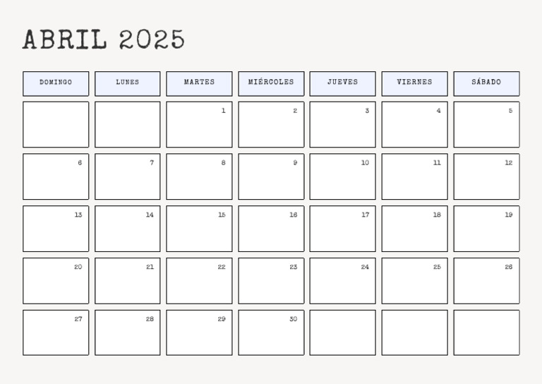 Documento A4 Calendario Mensual Abril 2025 Almanaque Imprimible ...