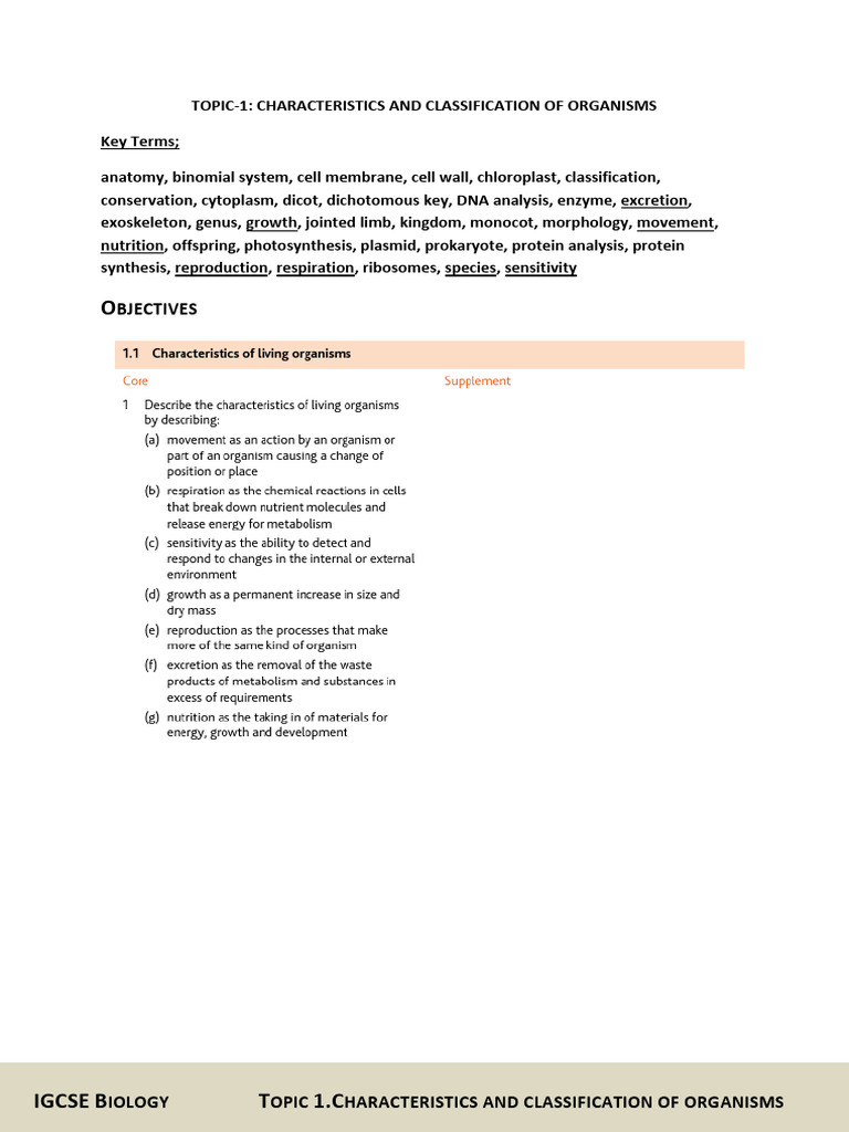 1)Characteristics of Living Organisms-Checklist | PDF