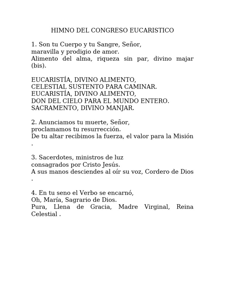 Himno Del Congreso Eucaristico | PDF