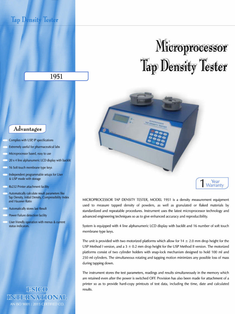 Microprocessor Tap Density Tester 1951 | PDF | Density