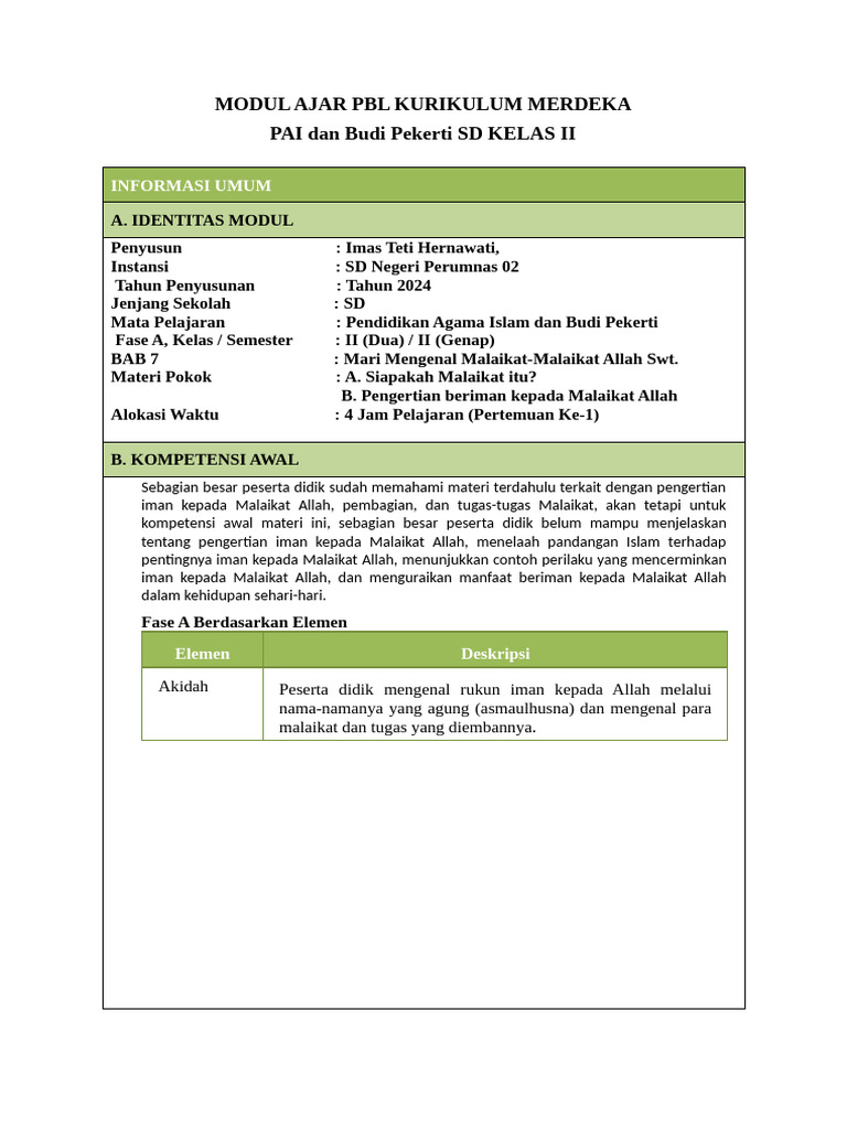 Modul Ajar PBL Bu Imas | PDF