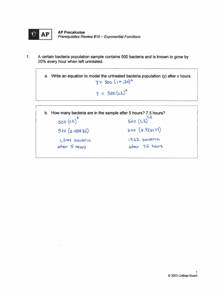 AP Precalculus Solution Set 10 Exponential Functions | PDF