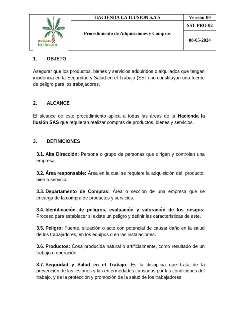 SST-Pro-02 Procedimiento de Adquisiciones y Compras | PDF | Business | Valores