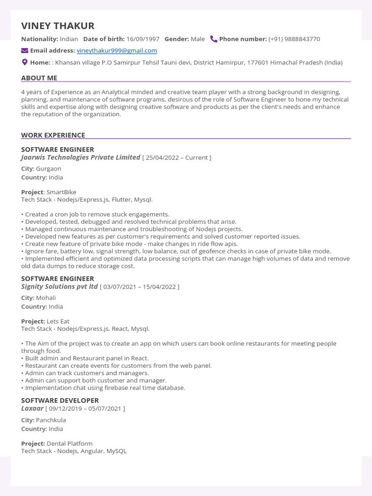 Resume For Node Js Developer 1743839674 | PDF | Software | Software Engineering