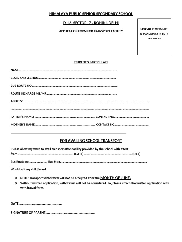 School Transport Availing Form 2024-25-1 | PDF | Bus | School Bus