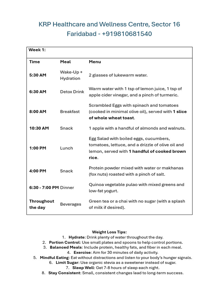 Diet Plan - 4 Weeks Ruchi Dhawan | PDF | Meal | Drink