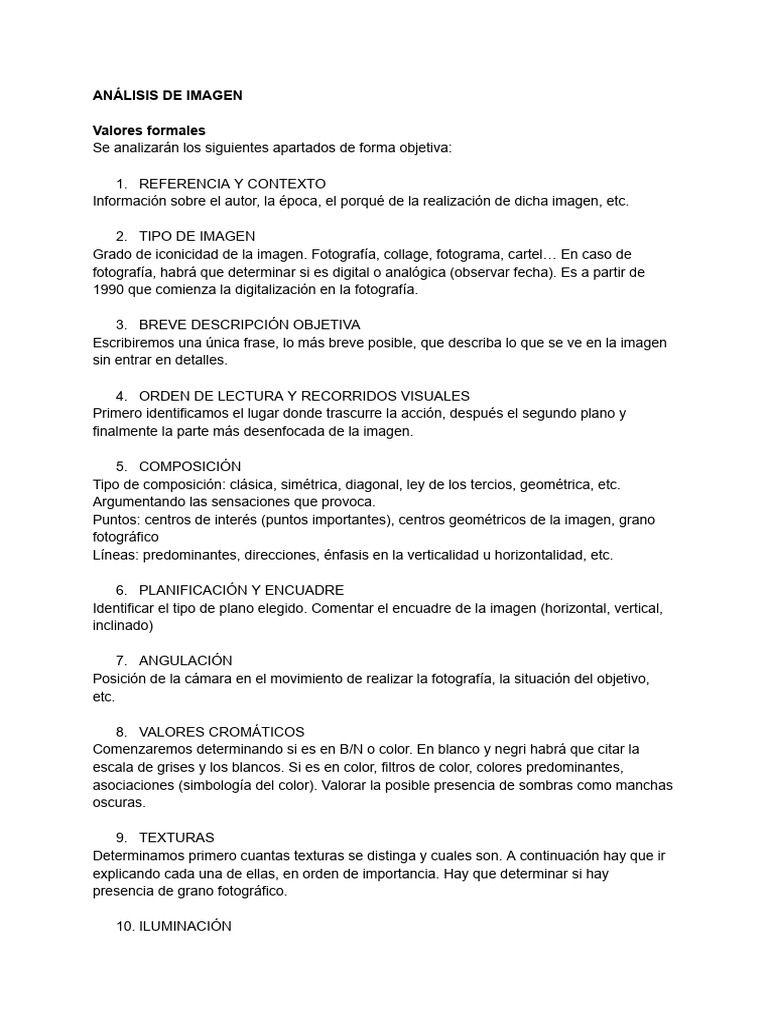 Guion Análisis de Imagen | PDF | Composición (artes visuales ...