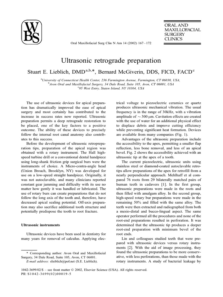Ultrasonic Techniques for Apical Surgery | PDF | Dentistry Branches