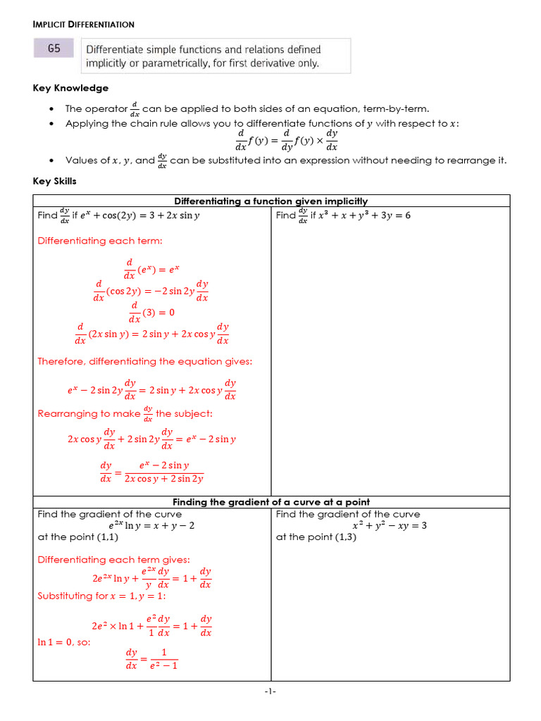 G5 Implicit Differentiation | PDF | Calculus | Multivariable Calculus