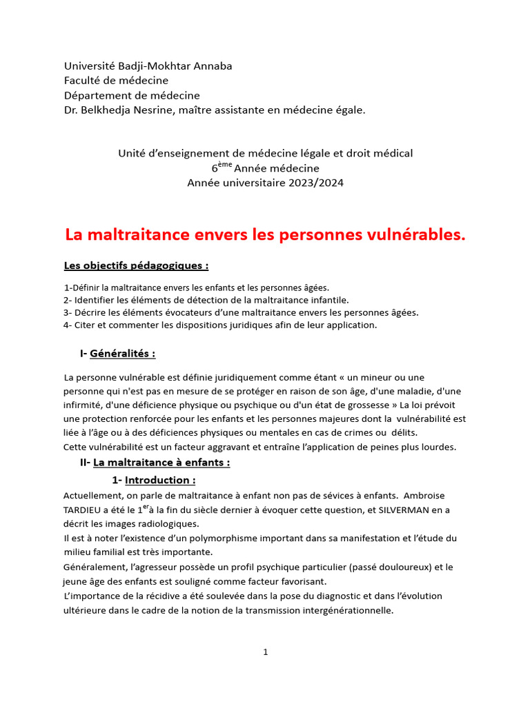Maltraitance des personnes vulnérables | PDF | Abus sur mineur | Santé ...