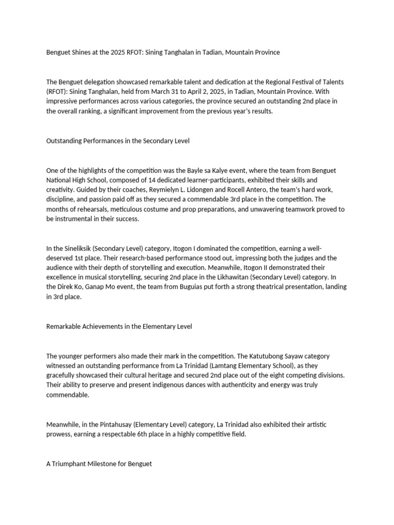 Benguet Shines at The 2025 RFOT | PDF | Performing Arts