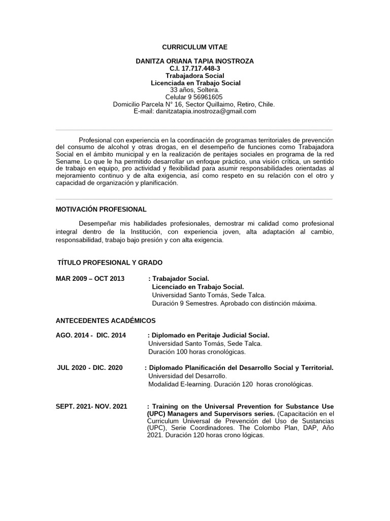 CV - Danitza Tapia I - 2025 | PDF | Trabajo Social