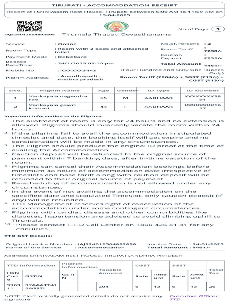 Accommodation Receipt | PDF