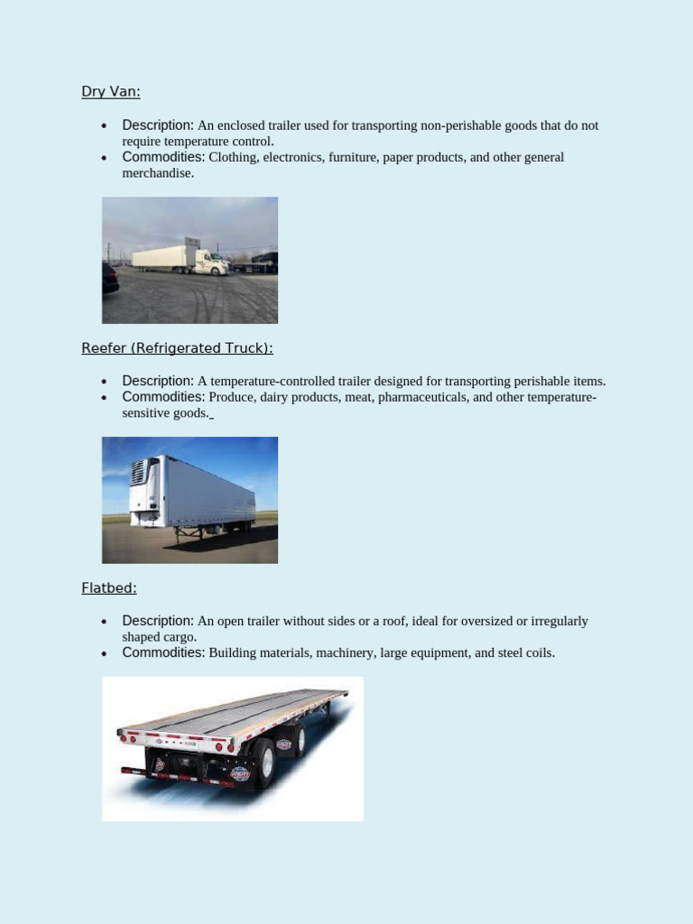 Trucks Types and Dispatch Info | PDF | Trailer (Vehicle) | Freight ...