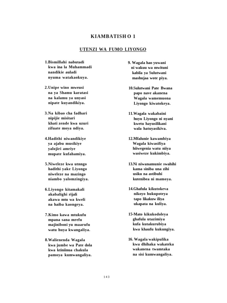 Fumo Liyongo Epic | PDF