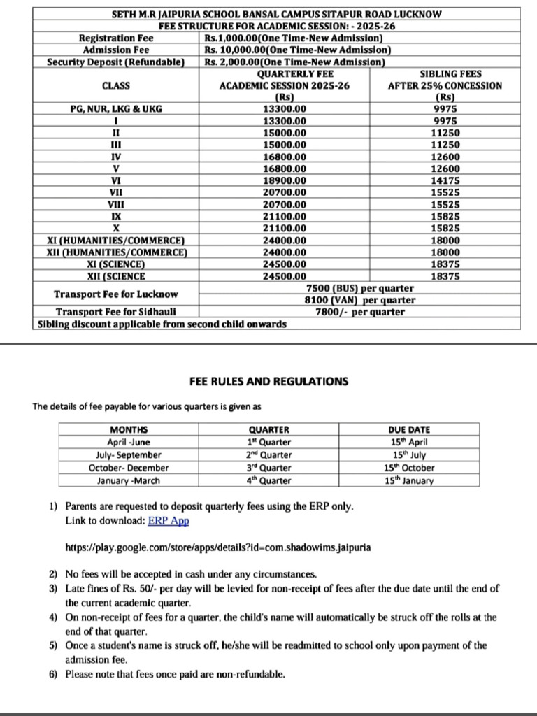 Fee Structure 2025-26 | PDF