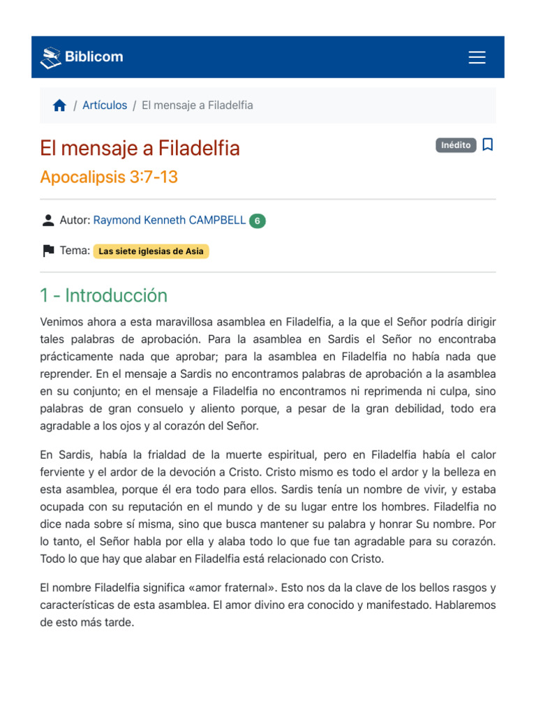 El Mensaje A Filadelfia - Apocalipsis 3-7-13 - R. K. Campbell | PDF | Cristo (título) | espíritu ...