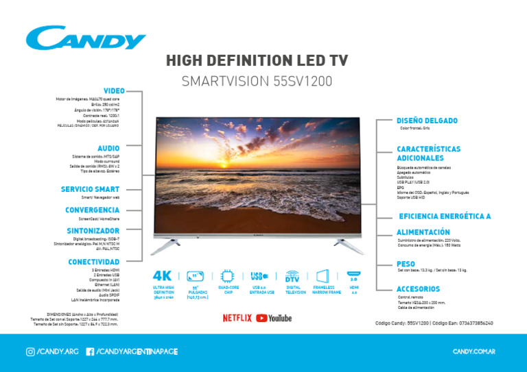 Ficha Tecnica TV Candy 55sv1200 | PDF | Hdmi | USB