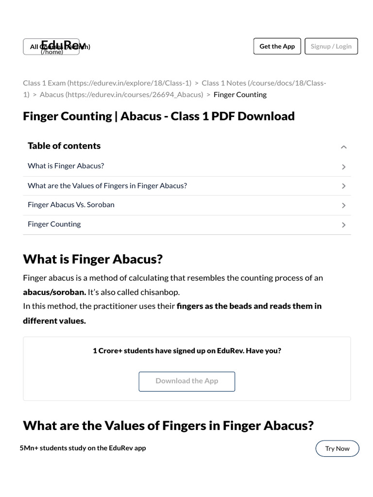 Finger Counting - Abacus - Class 1 PDF Download | PDF | Engineering