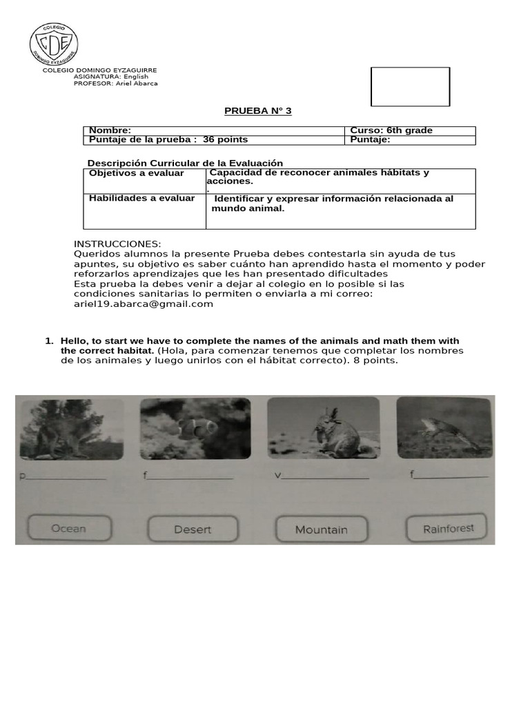 PRUEBA-N°-3-INGLÉS-6°-BÁSICO | PDF
