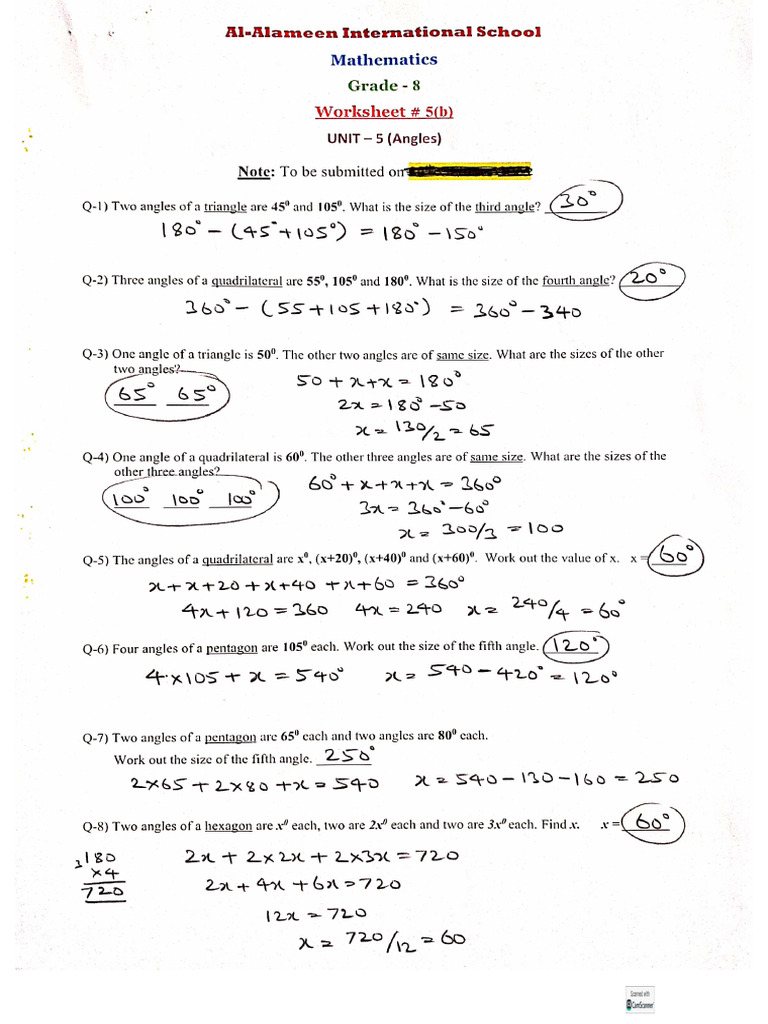 G8 Worksheet 5b Answers | PDF
