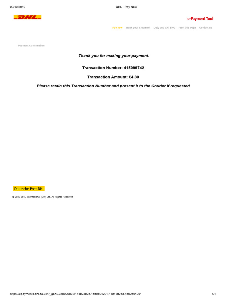 DHL Payment Confirmation Receipt | PDF
