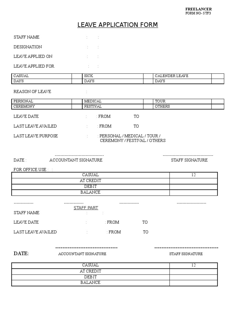 Leave Application Form | PDF | Debits And Credits | Service Industries