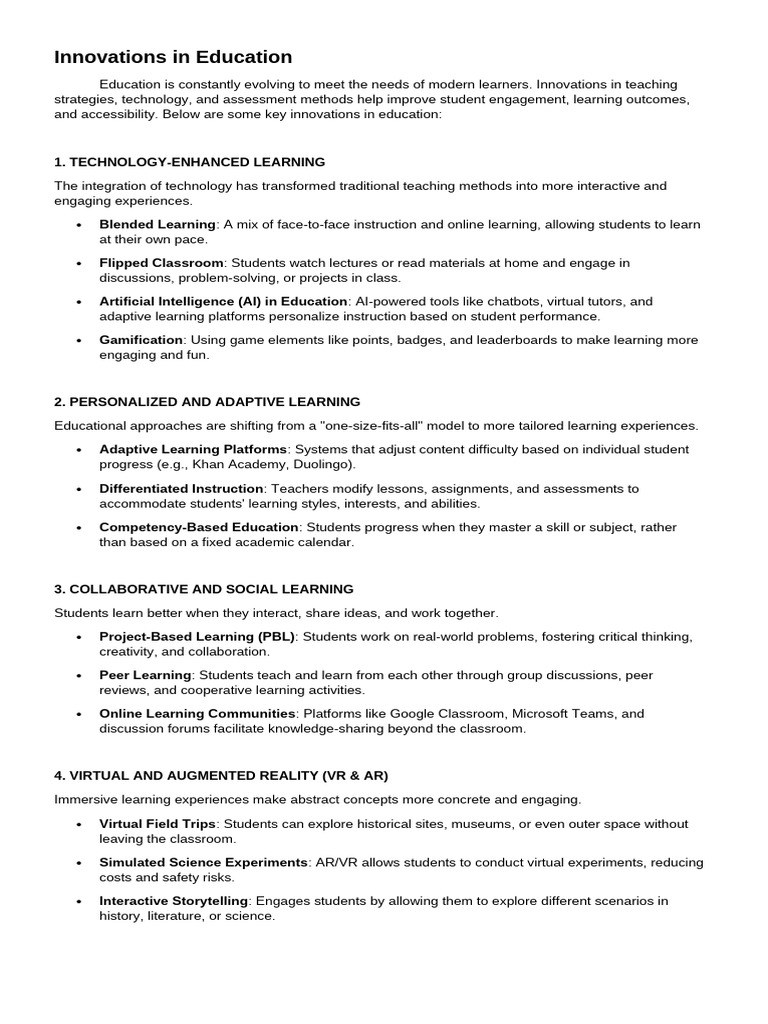 Key Innovations in Modern Education | PDF | Educational Technology ...