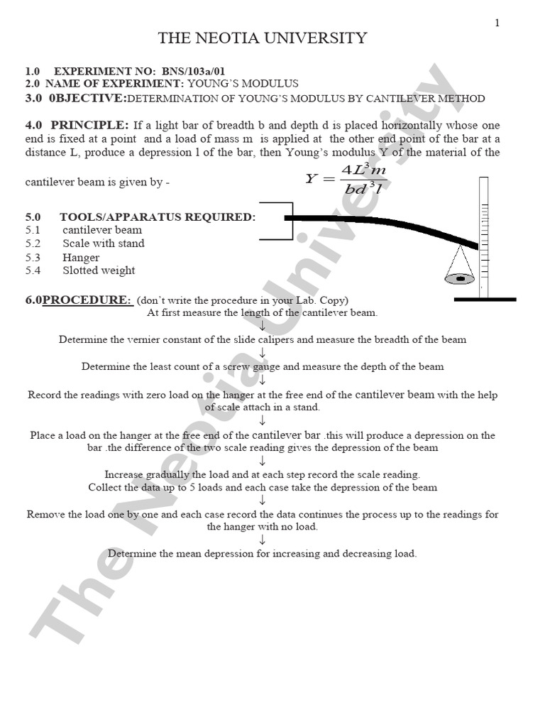 Youngs Modulus by Cantilever Method | PDF