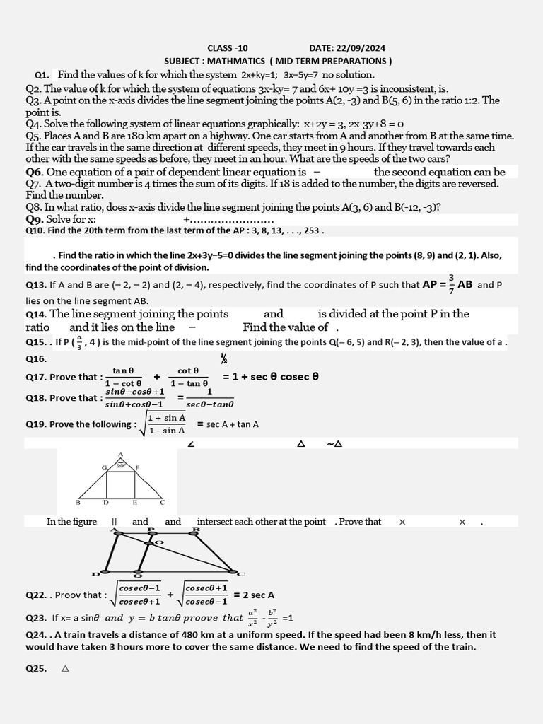 10th Class Maths SA1 Question Paper | PDF | Mathematics | Geometry