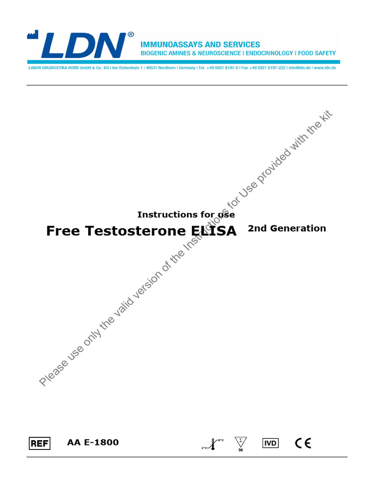 Free Testosterone ELISA Instructions 2nd Gen | PDF | Elisa