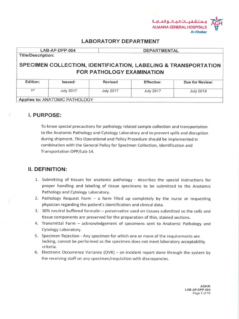 LAB-AP-DPP-004 - Specimen Collection, Identifcation, Labeling and ...