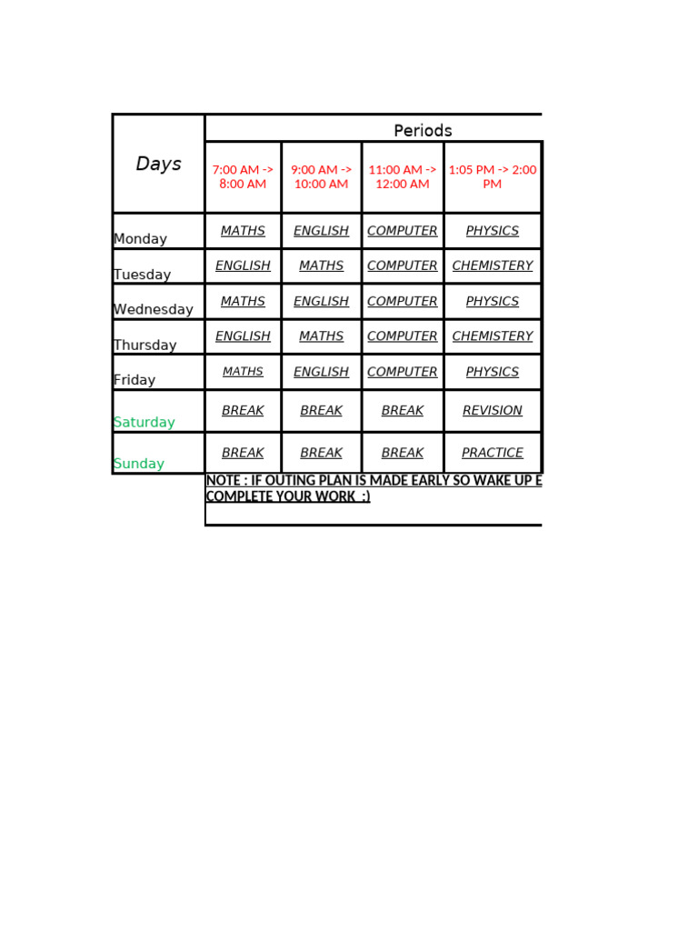 Print This Timetable | PDF