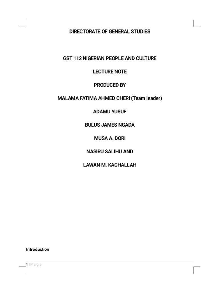 GST 112 Lecture Note | PDF