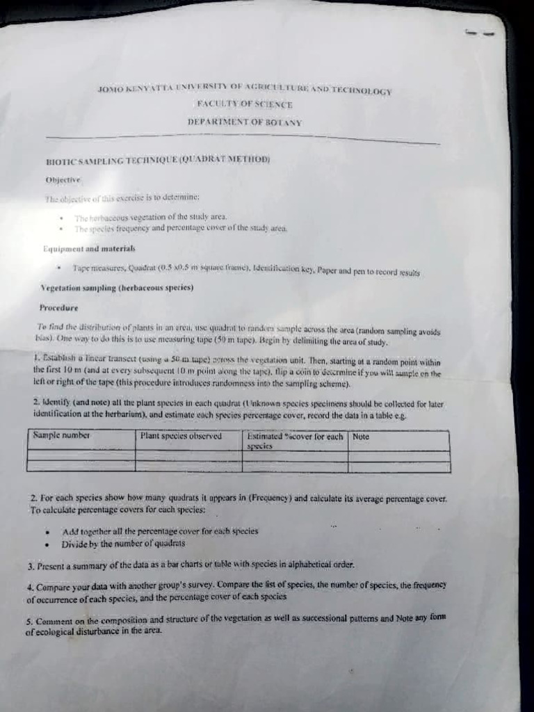Biotic Sampling (Quadrant Method) | PDF