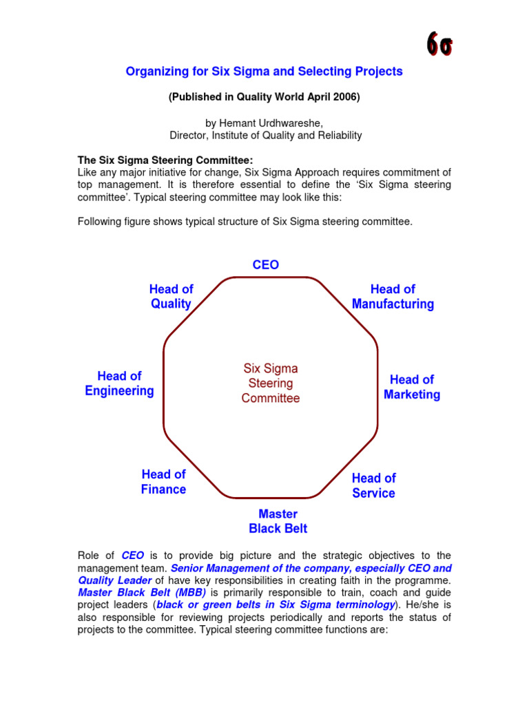 Organizing For Six Sigma & Selecting Projects QW April06 | PDF | Six ...