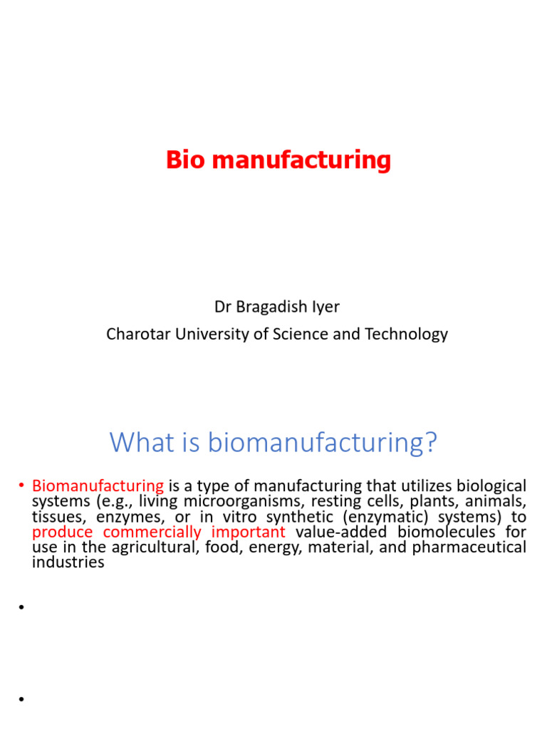 Biomanufacturing Introduction 1 | PDF | Enzyme | Fermentation