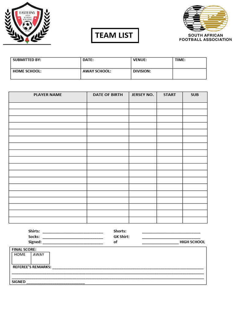 Ehsfa Teamlist | PDF