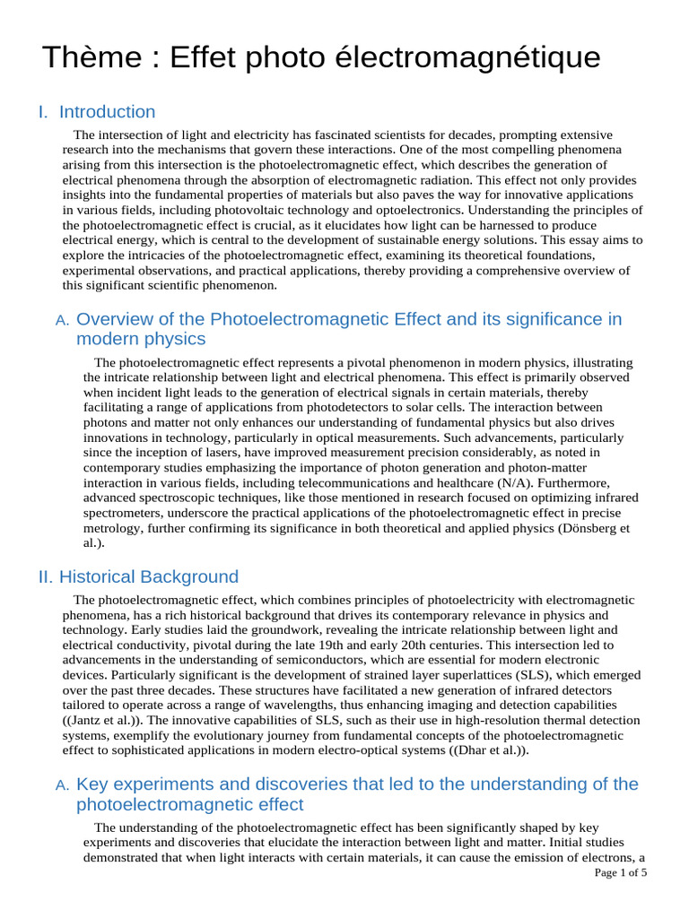 TH Me Effet Photo Lectromagn Tique | PDF | Photon | Electron
