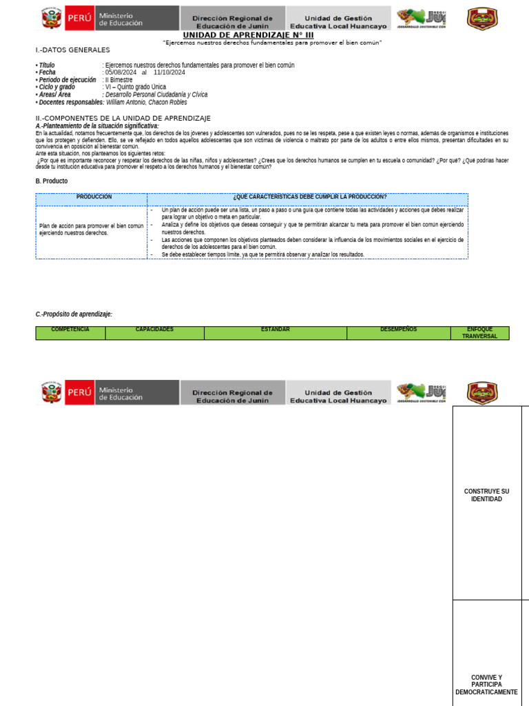 Unidad de Aprendizaje #03 DPCC Quinto | PDF | Aprendizaje | Derechos humanos