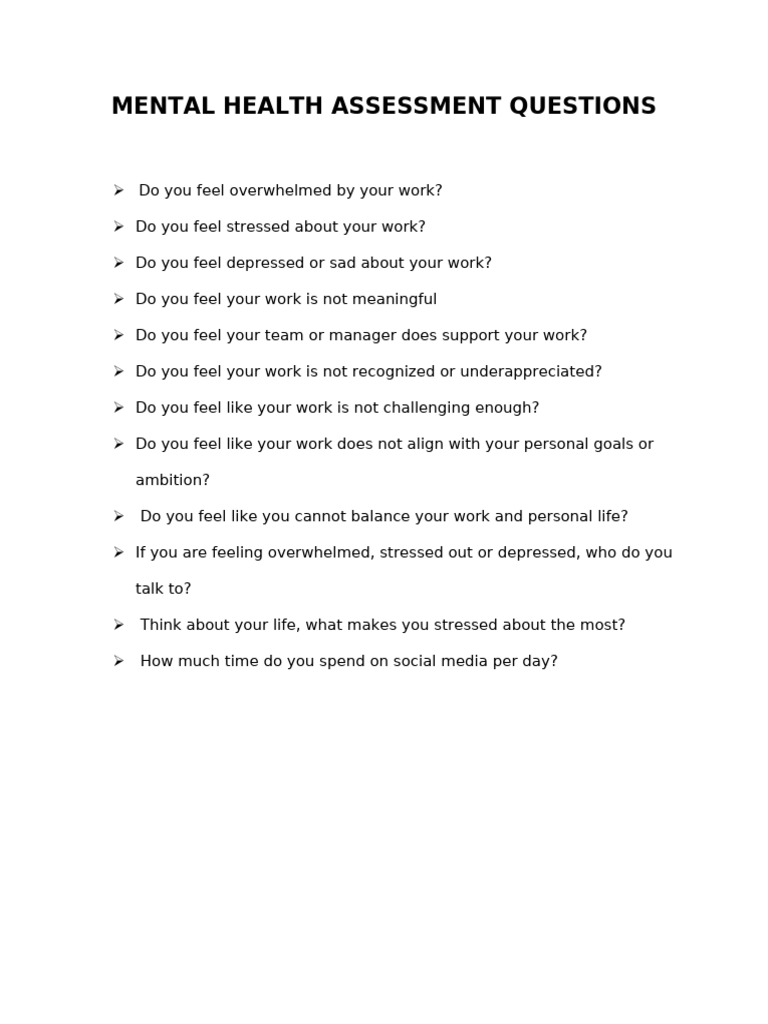 Mental Health Assessment Questions PDF | PDF