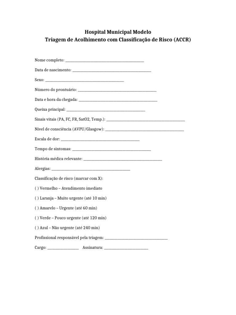 Modelos Triagem Hospitalar | PDF | Doenças e distúrbios | Medicina Clínica