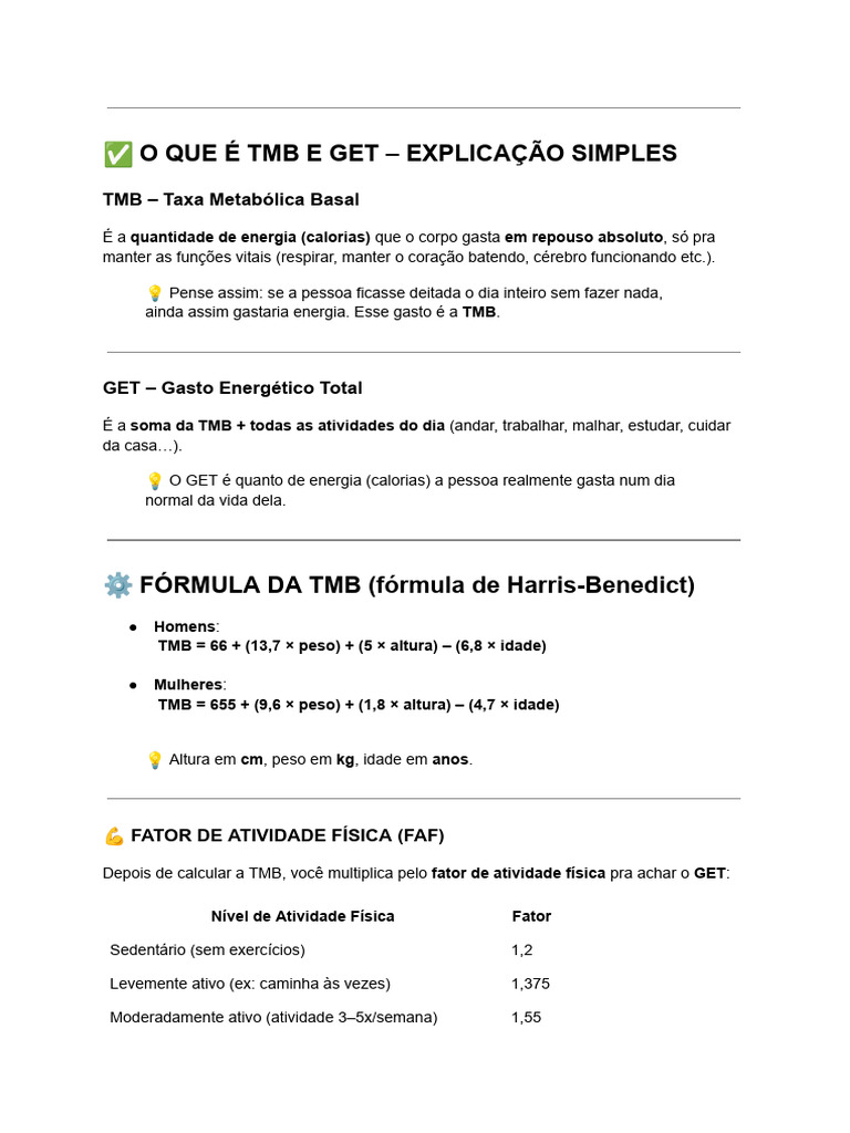 TMB e GET: Entenda o Gasto Energético | PDF | Índice de massa corporal ...