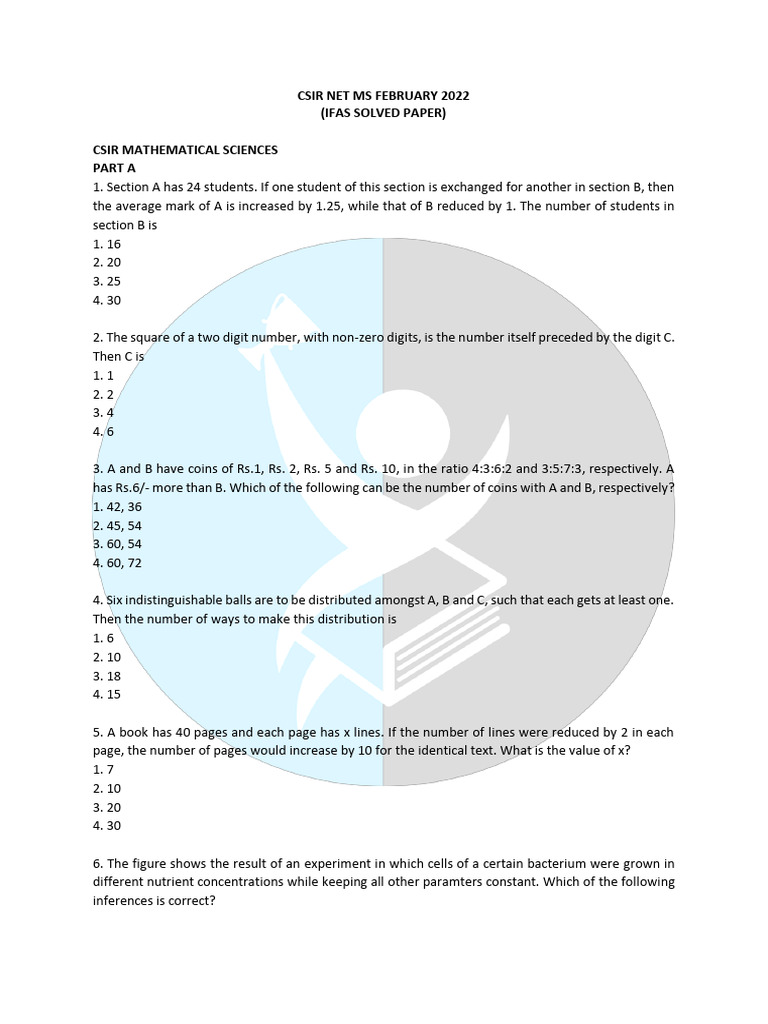 Csir Net Ms February 2022 (Ifas Solved Paper) Csir Mathematical Sciences Part A | PDF | Markov ...